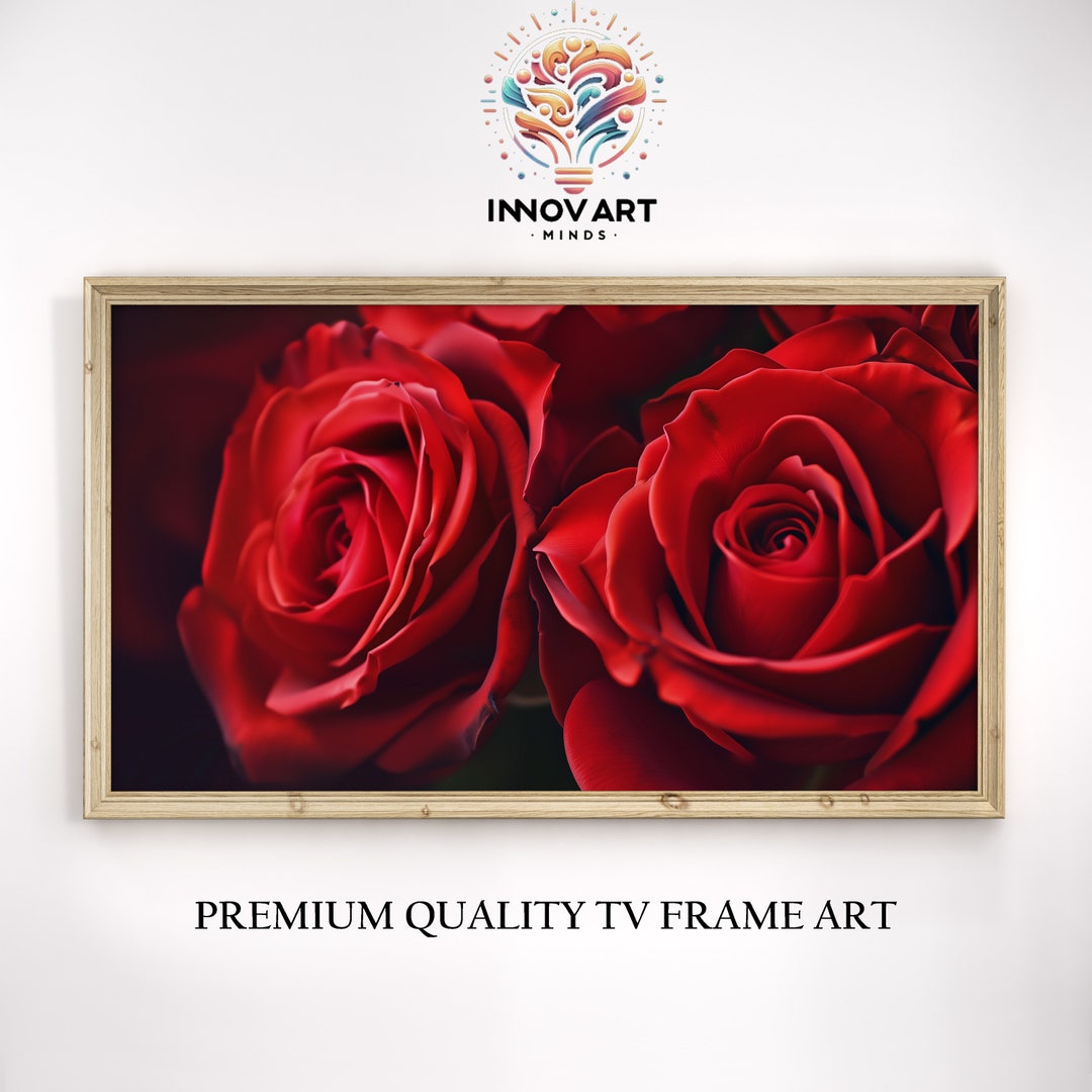 Two Red Roses Closeup Samsung Frame TV Art, Silky Red Roses Art for TV ...