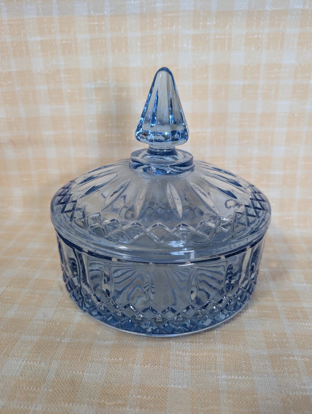 1960's Indiana Glassworks Princess "diamond Point" Blue Lidded Candy ...