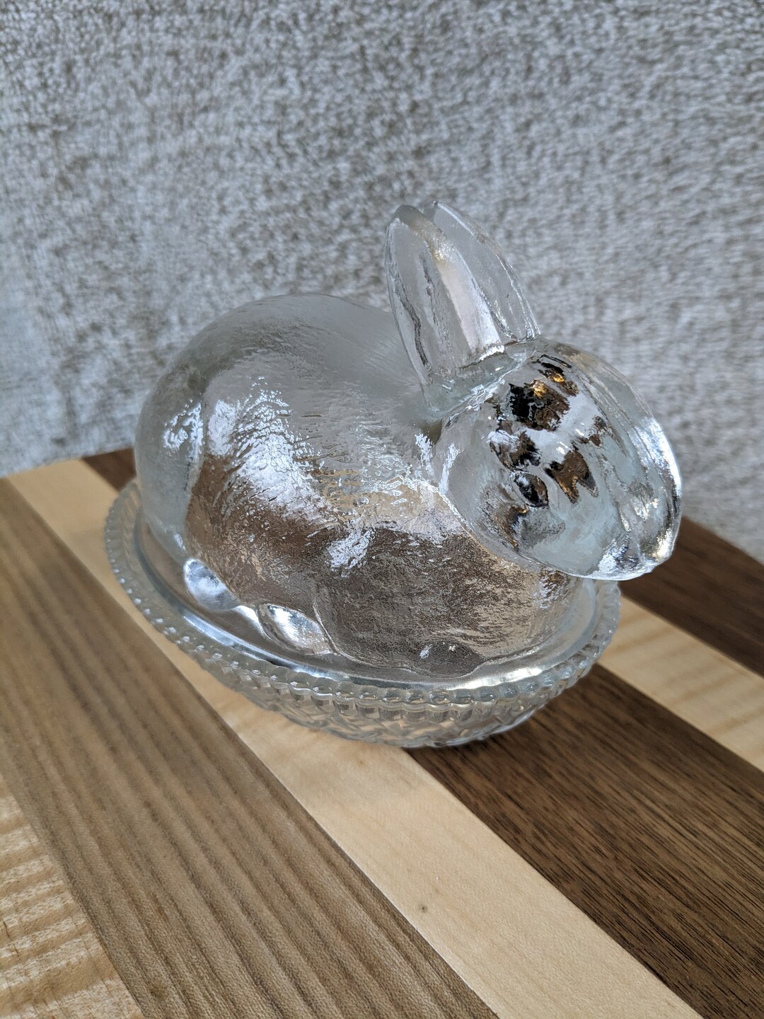 Clear Glass Bunny on a Basket - Etsy