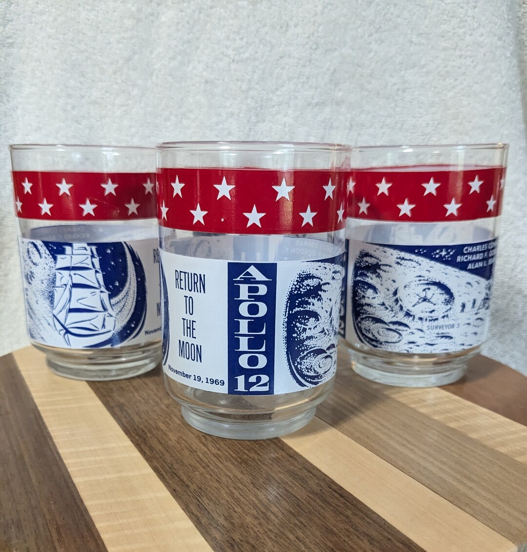 Apollo 12 Glass Tumblers. Marathon Oil Company Promotional Item (set of ...