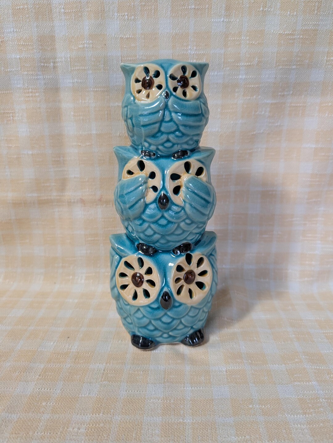 Vintage Potpourri Sachet Holder "heat, Speak and See No Evil" Turquoise ...