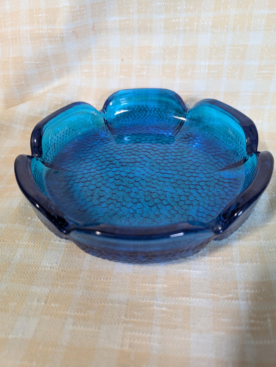 Blenko Blue Pebbled Glass Lotus Flower Ashtray - Etsy