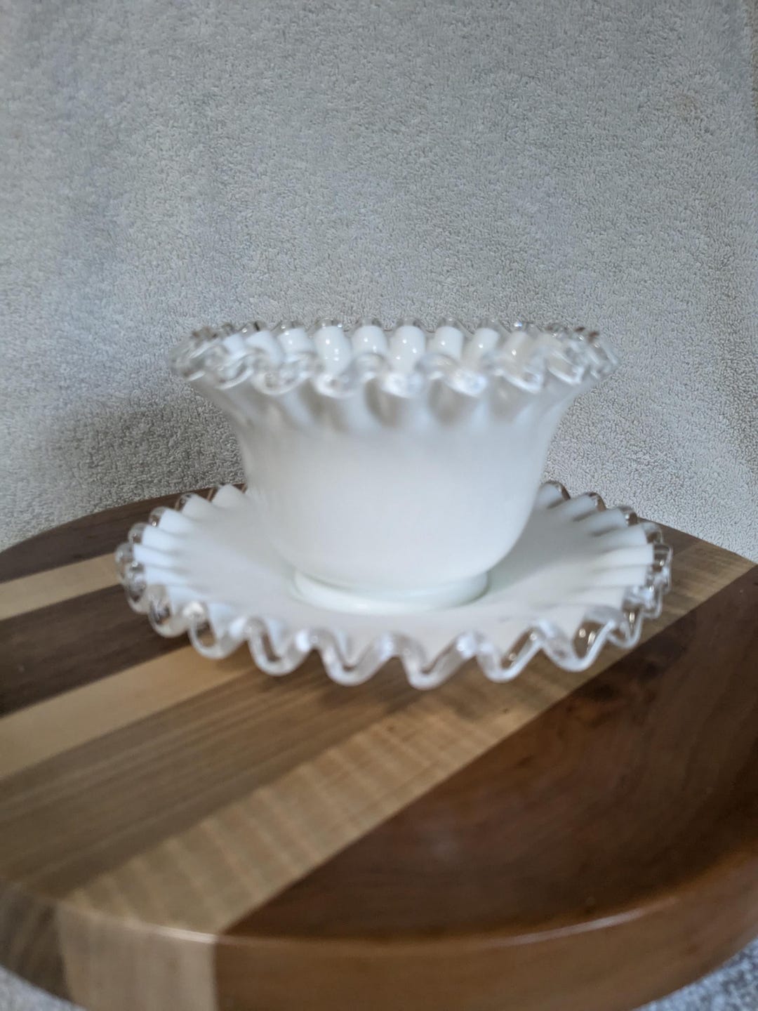 Fenton Silver Crest Ruffled Edge Milk Glass Mayo Cup With Saucer - Etsy