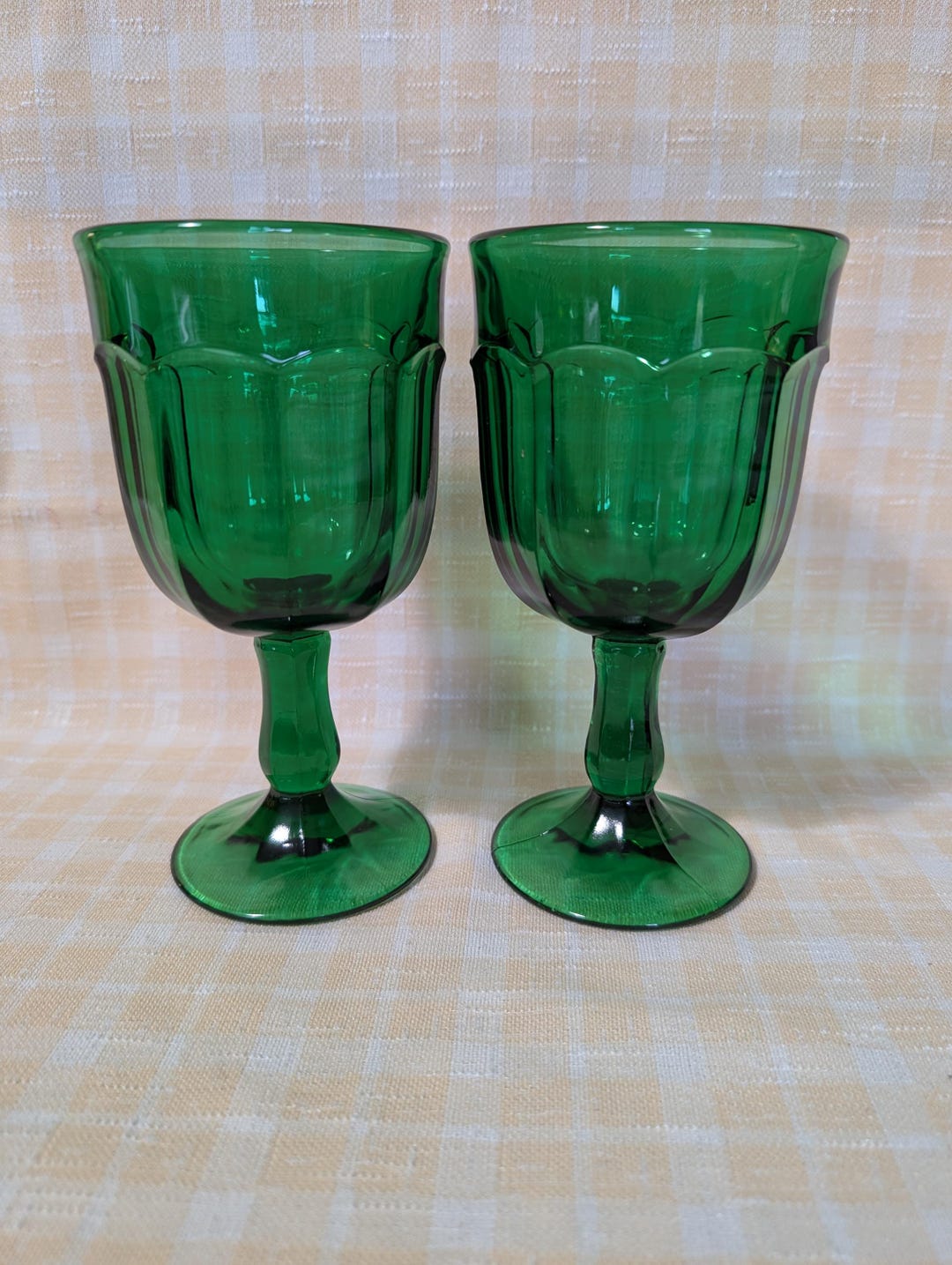 Mosser Glass Hunter Green Water Goblets in the Arlington Pattern (set ...