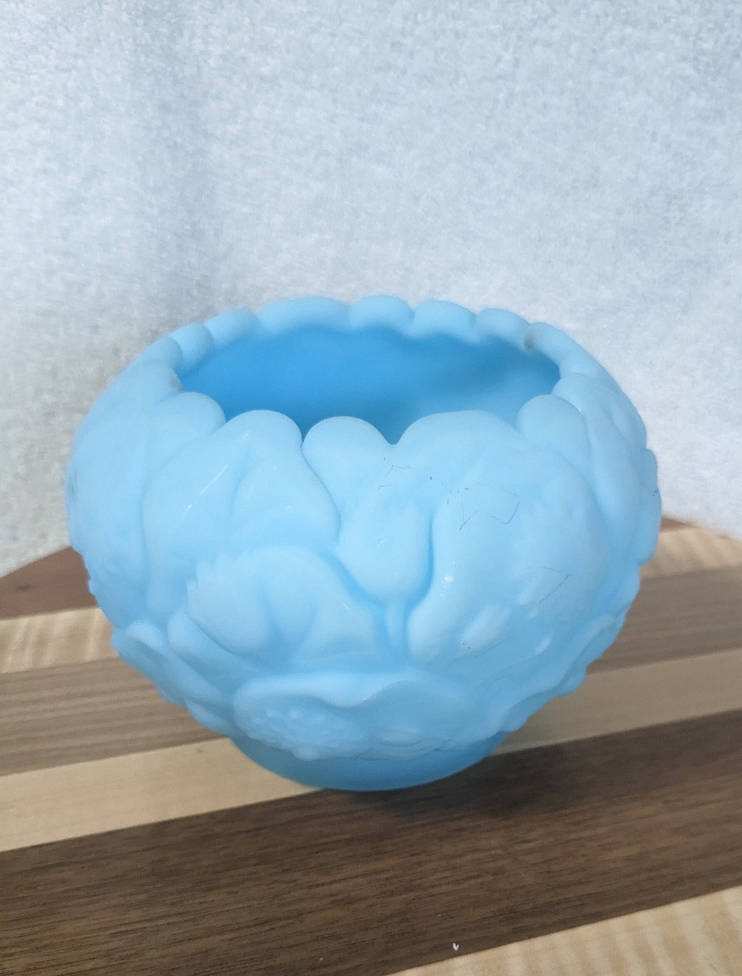 Fenton Blue Satin Lily Bowl/planter - Etsy