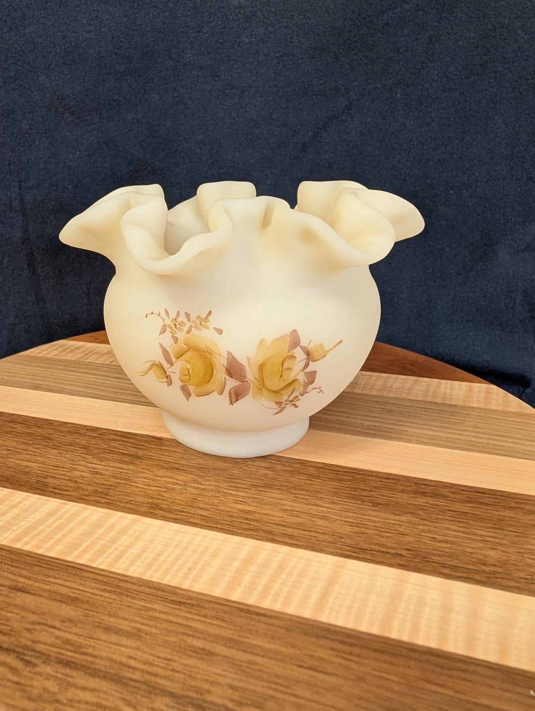 Vintage Fenton Art Glass Hand Painted and Signed Custard Glass Vase - Etsy
