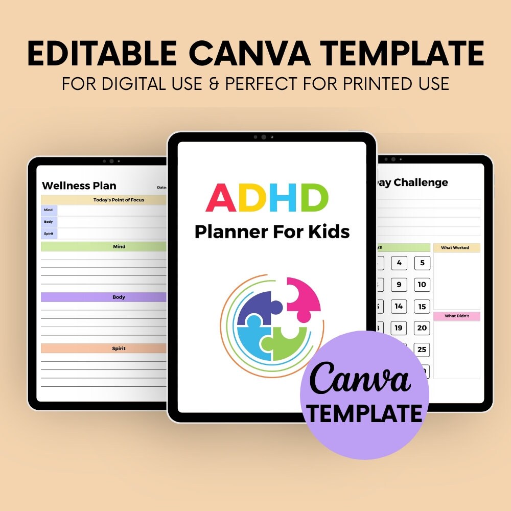 ADHD Planner for Kids, Adhd Digital Planner, Colorful Layouts, Organize ...