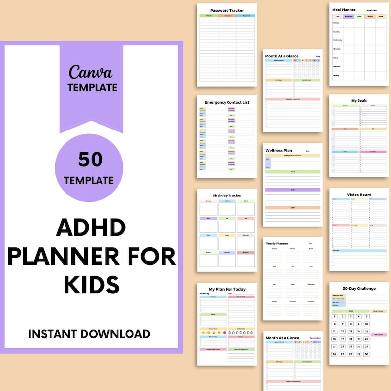 ADHD Planner for Kids, Adhd Digital Planner, Colorful Layouts, Organize ...