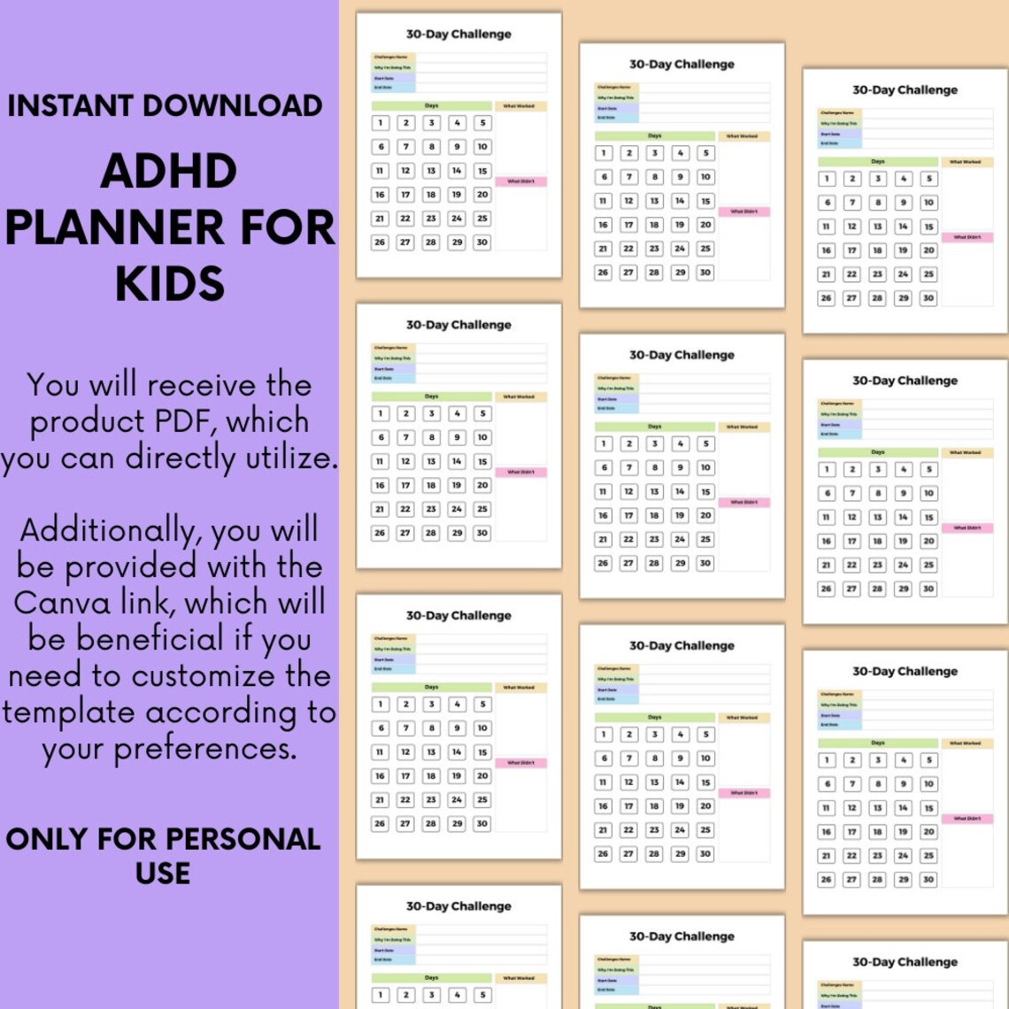 ADHD Planner for Kids, Adhd Digital Planner, Colorful Layouts, Organize ...