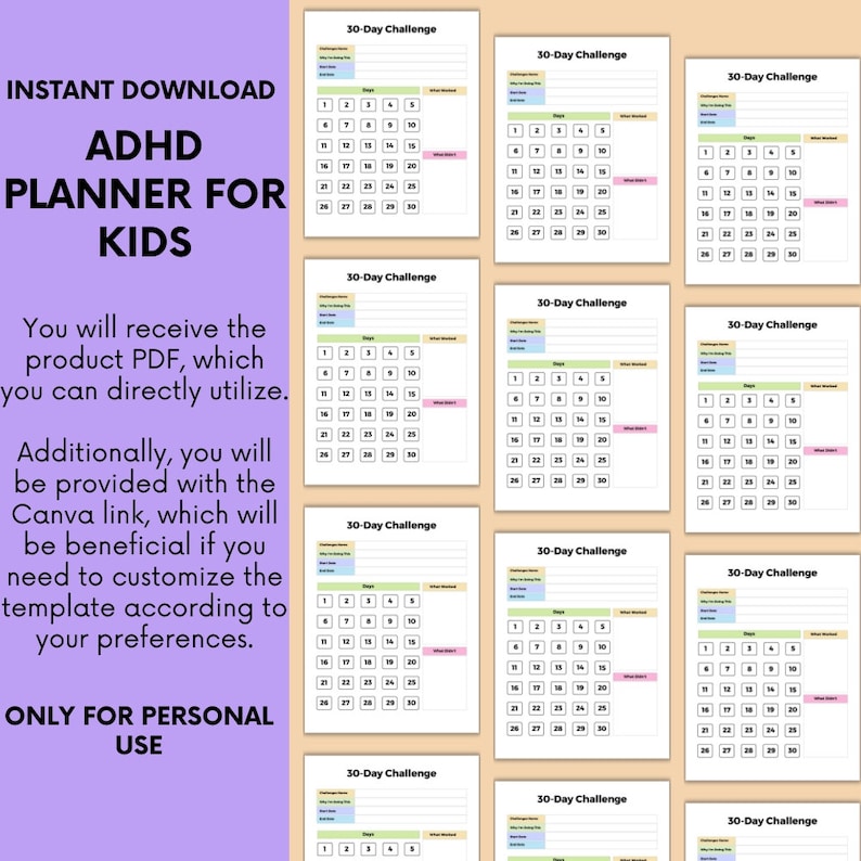 ADHD Planner for Kids, Adhd Digital Planner, Colorful Layouts, Organize ...