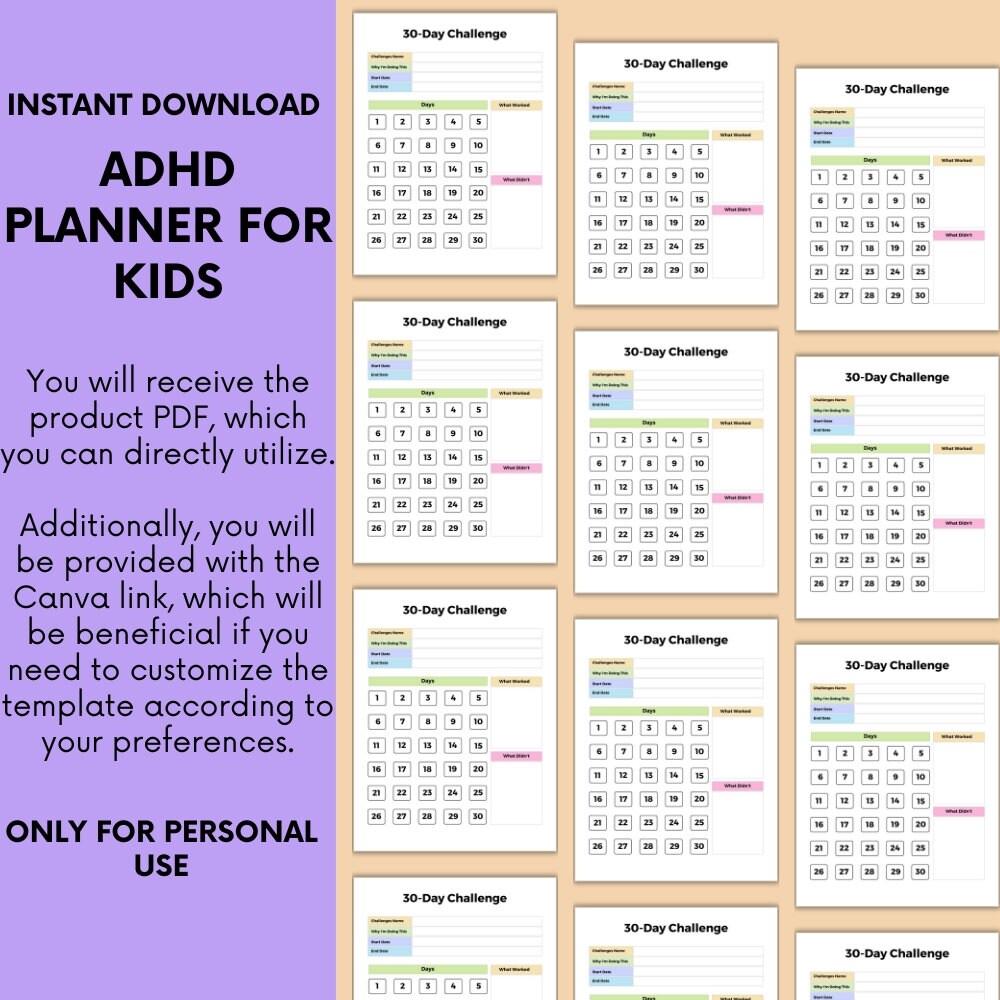 ADHD Planner for Kids, Adhd Digital Planner, Colorful Layouts, Organize ...