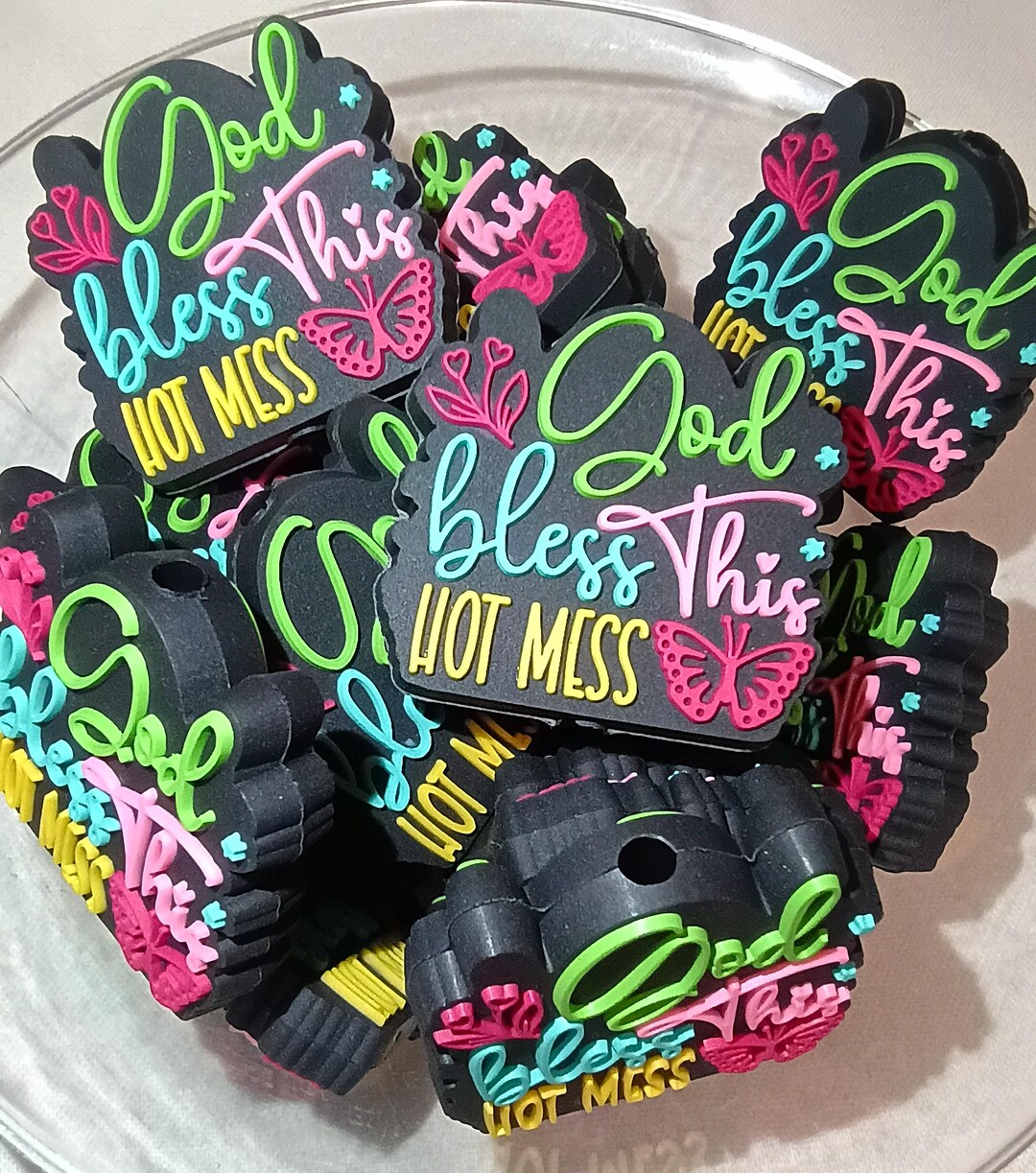 God Bless This Hot Mess - Religious Silicone Focal Bead, Black With ...