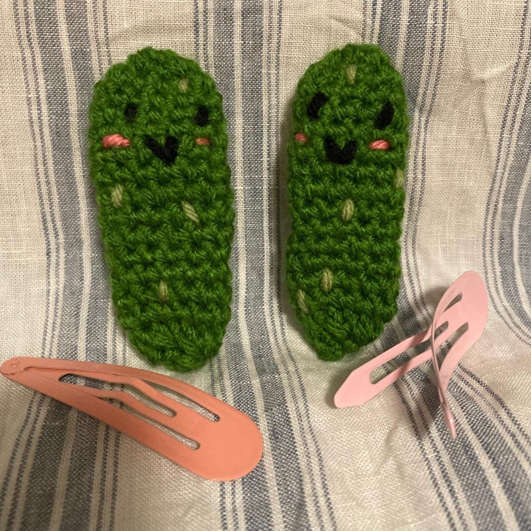 Crochet Pickle Fidget Toy - Snap Barrette Sensory Fidget - Handmade ...