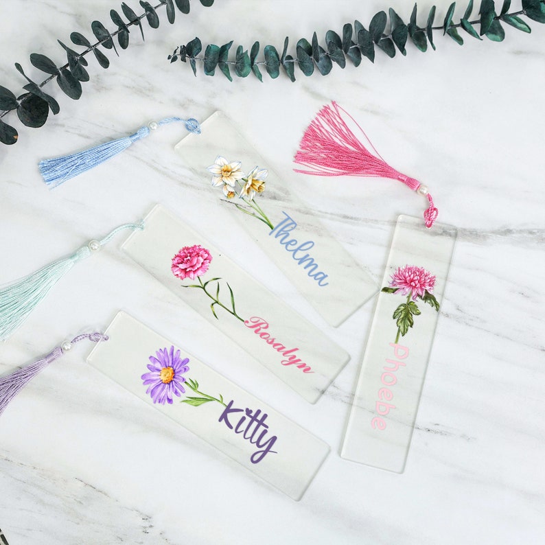 Custom Birth Flower Bookmark,colorful Month Flower Bookmark With Tassel ...