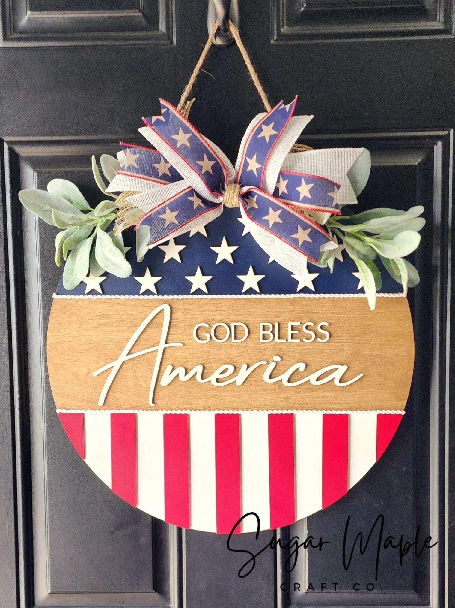 God Bless America Door Hanger Front Door Decor Front Door Sign Porch ...