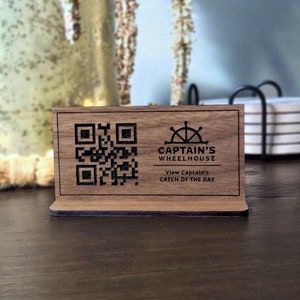 Wood QR Code Sign Stand | Tabletop QR Code Display | Menu Qr Code Sign ...