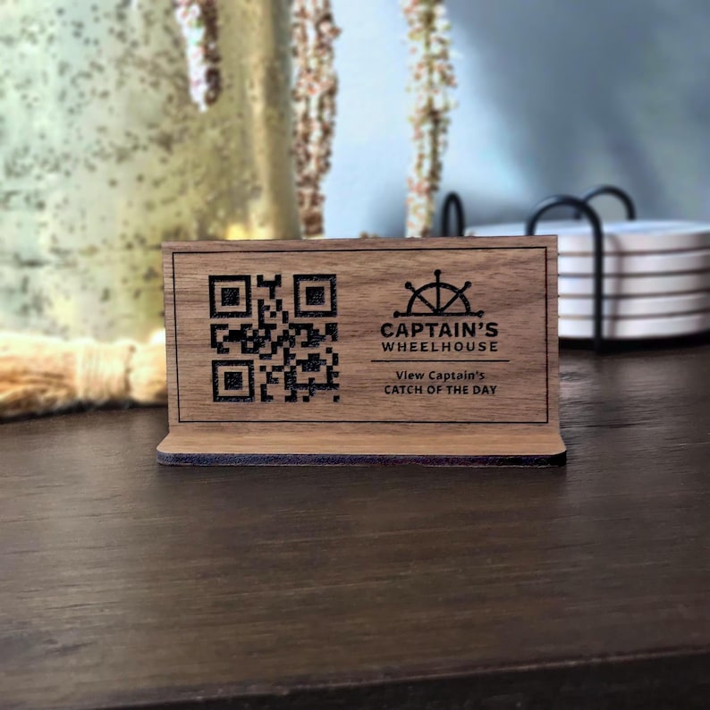 Wood QR Code Sign Stand Tabletop QR Code Display Menu Qr Code Sign ...