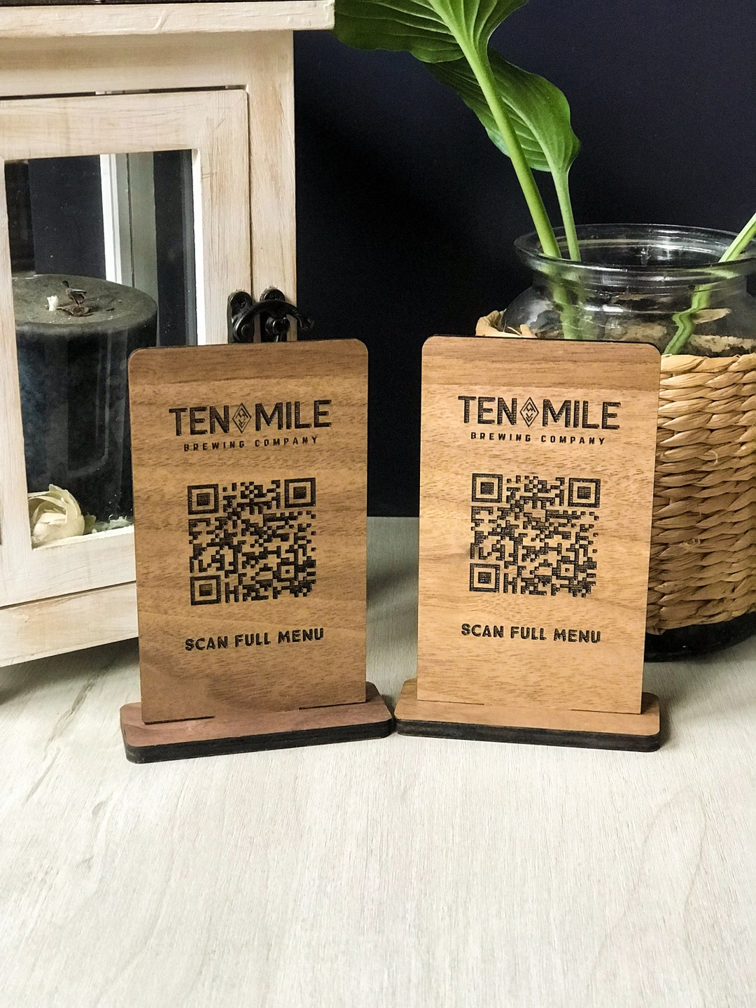 QR Code Sign for Business Wooden QR Code Table Stand Sign Logo QR Sign Restaurant Menu Sign ...