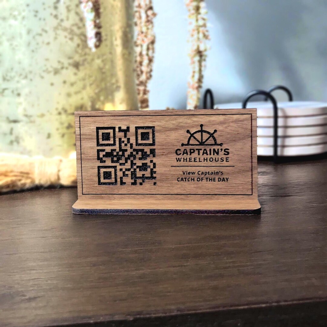 Wood QR Code Sign Stand | Tabletop QR Code Display | Menu Qr Code Sign ...