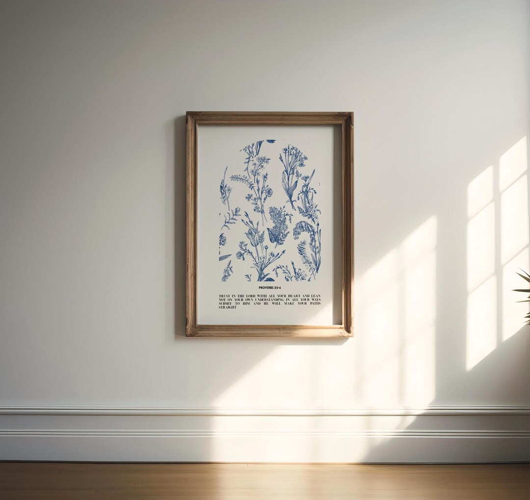 Proverbs 3:5-6 Floral Bible Verse Print | Christian Wall Art (digital ...
