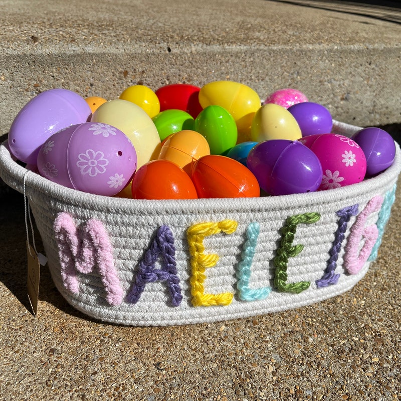 Embroidered Rope Baskets - Etsy