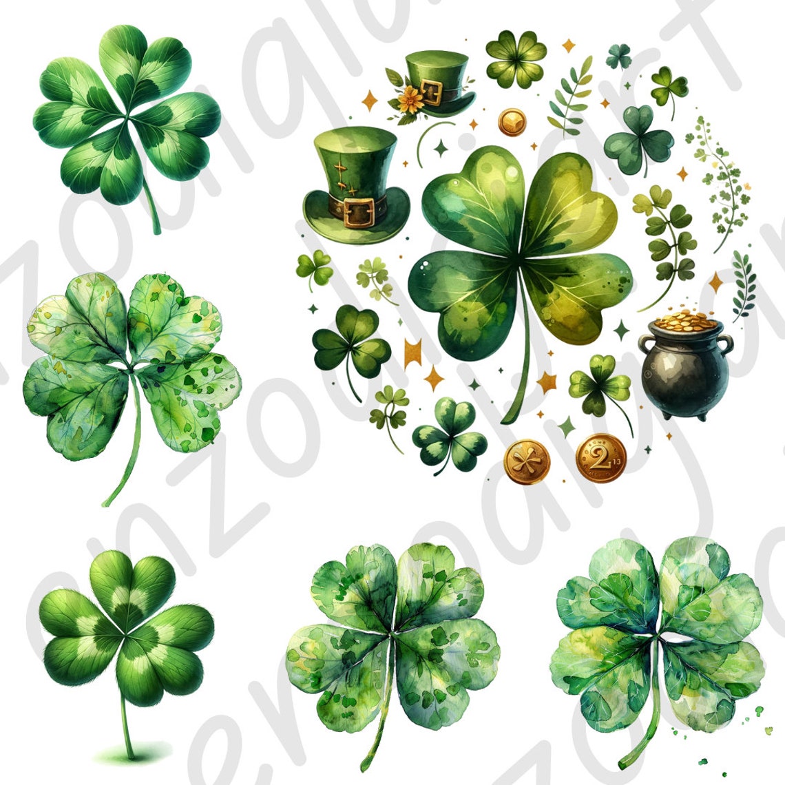 St. Patrick's Day PNG Bundle Saint Patricks Day Clovers Lucky PNG Four ...