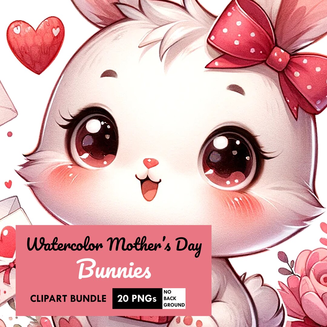 Watercolor Mothers Day Clip Art Bundle Animal Clipart PNG Bundle ...