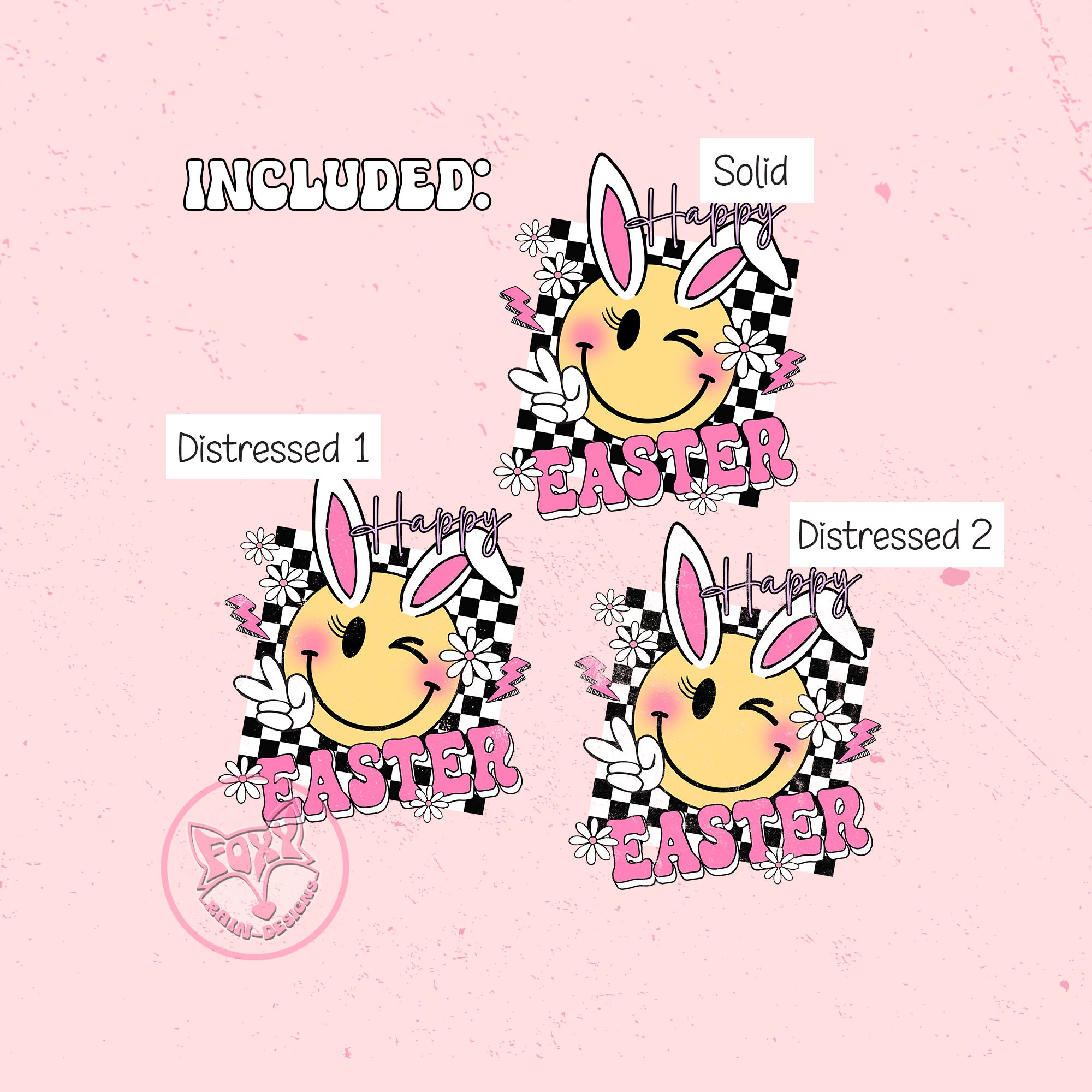 Happy Easter Smiley Face Retro Checkered Bunny Ears Smiley Sublimation ...