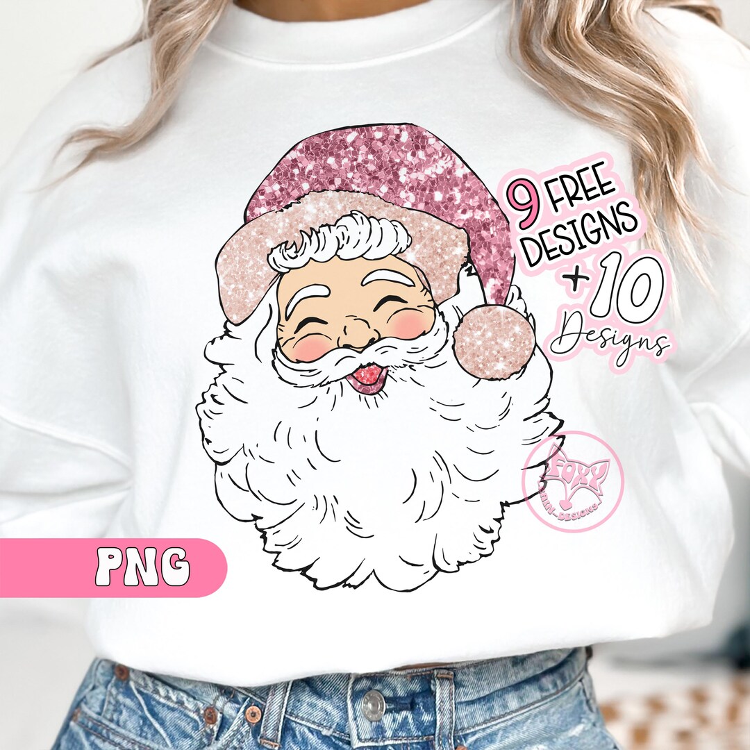 Pink Christmas Glitter Sparkle Santa Png Pink Santa Png Files Instant ...