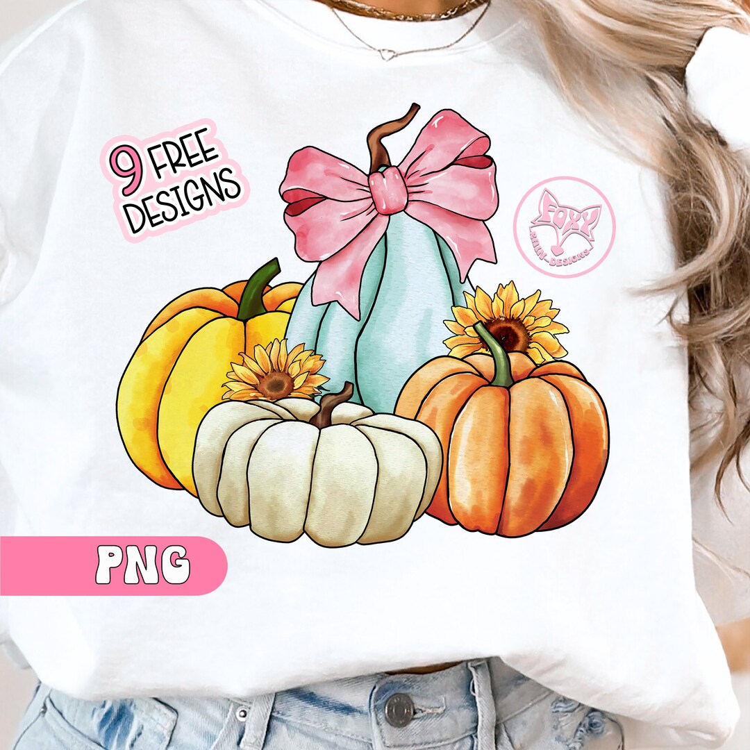 Coquette Fall Watercolor Pumpkins Png Bow Sunflower Trending Now ...