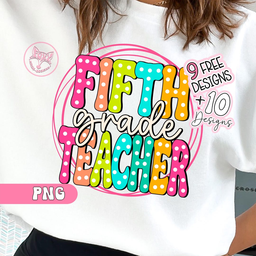 Retro Fifth Grade Teacher PNG: Dalmatian Sublimation Design (digital ...