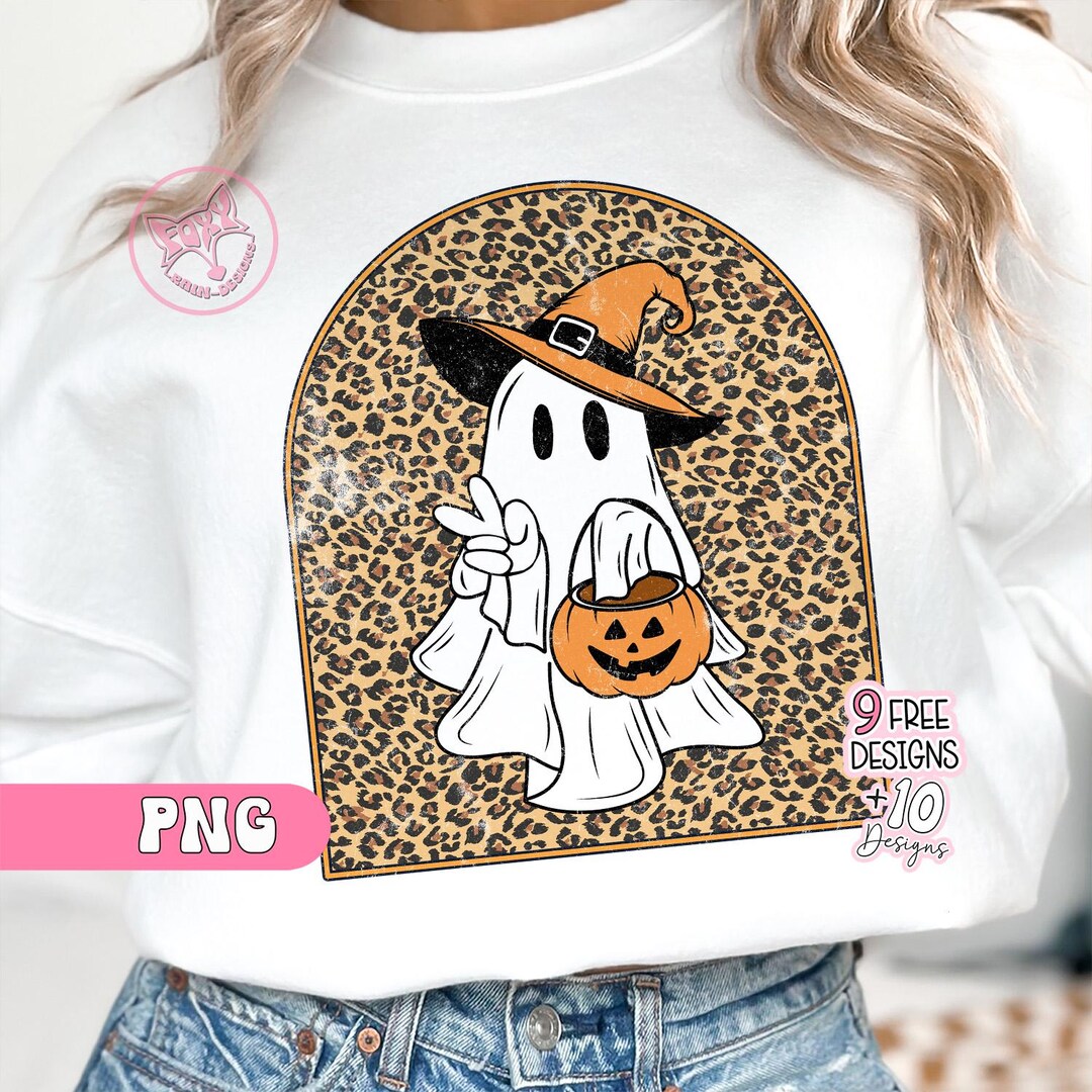 Retro Cute Ghost Png, Leopard Print Cute Halloween Sublimation Designs ...
