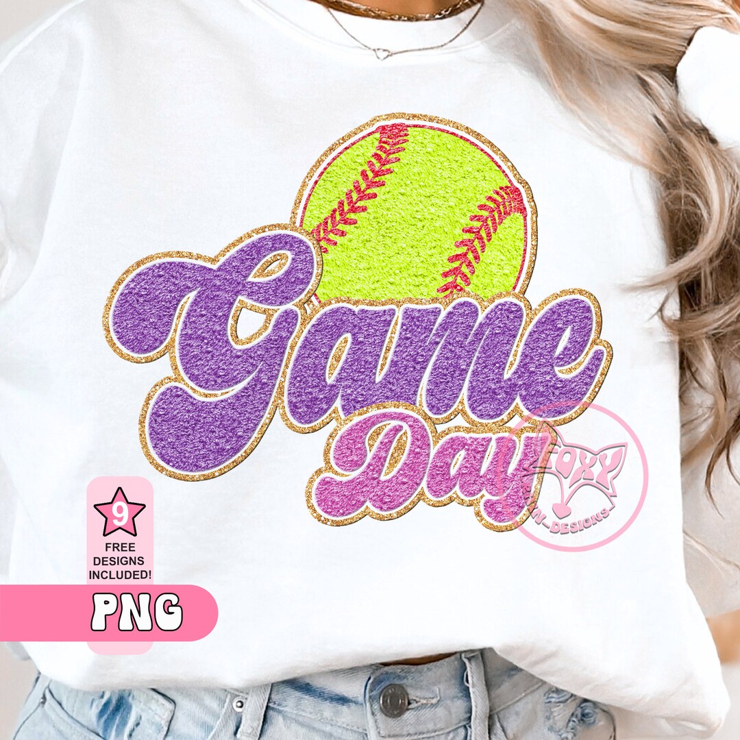 Softball Game Day PNG Faux Chenille Sequin Embroidery Sublimation Patches Designs Popular Now ...
