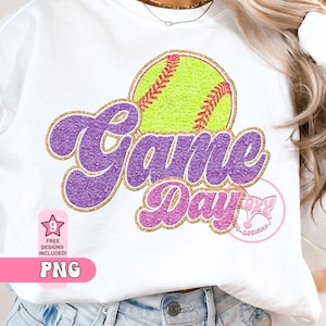Softball Game Day PNG Faux Chenille Sequin Embroidery Sublimation Patches Designs Popular Now ...