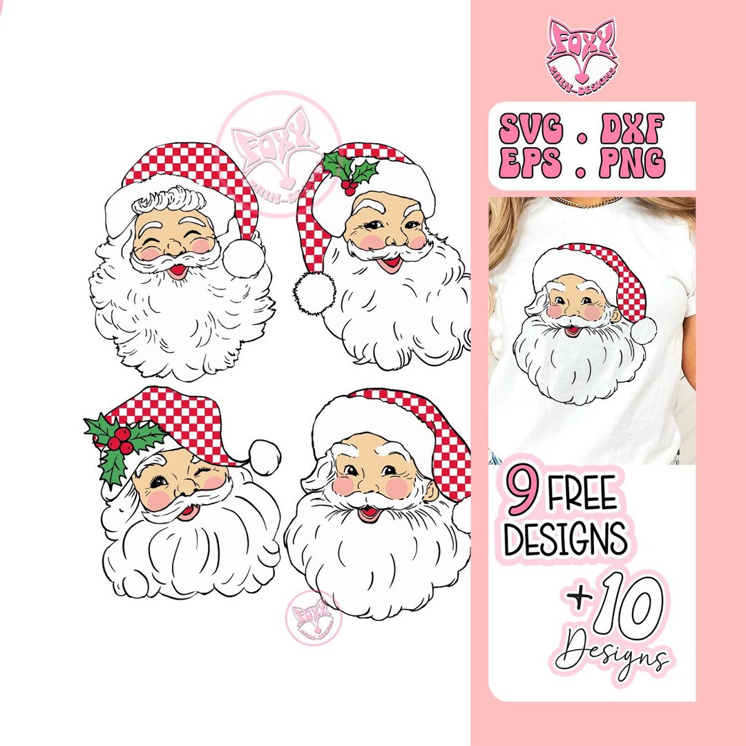 Santa Checkered SVG Bundle, Festive Christmas Clipart Bundle PNG, 4 ...