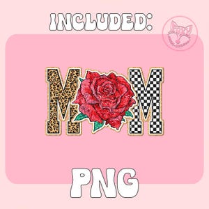 Checkered Mom Rose PNG, Varsity Mom Floral Design, Faux Patch Glitter ...