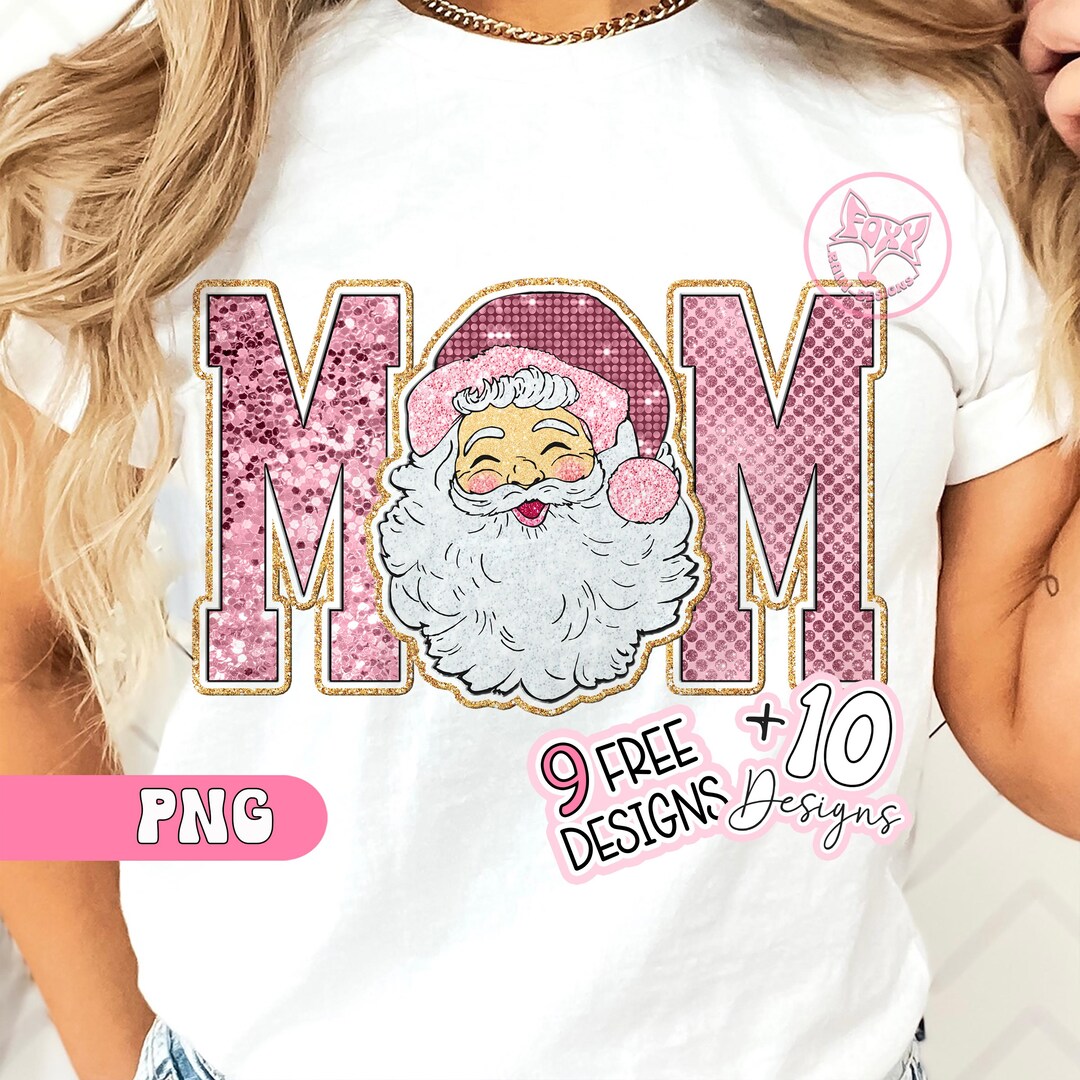 Rosa Santa Mom Tshirt Png-Datei, Glitter Pailletten Weihnachten ...