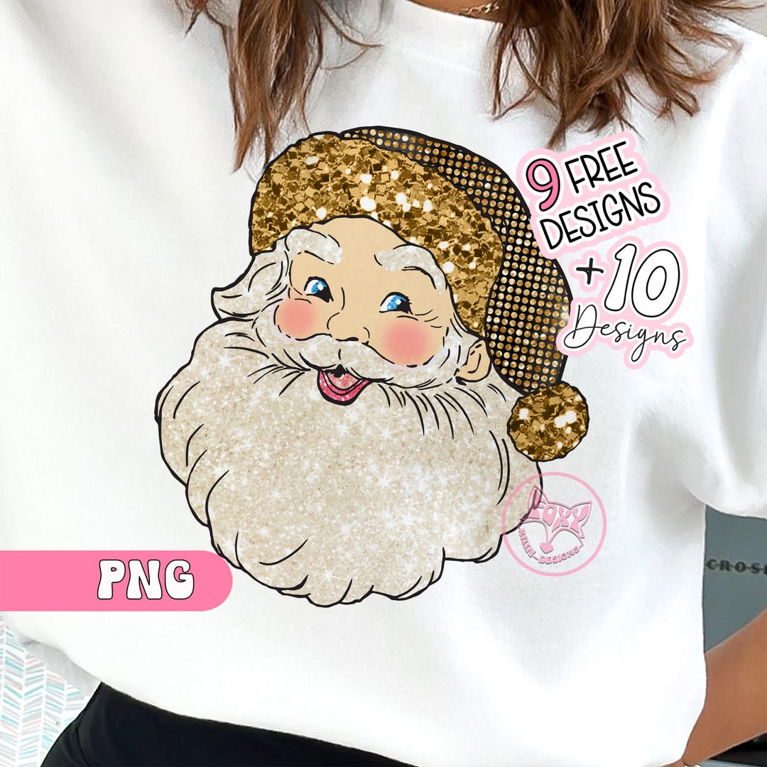 Gold Glitter Christmas Png, Trendy Santa Christmas Designs for Dtf ...