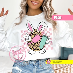 Leopard Print Easter Checkered PNG Retro Bunny Ears Clipart Stanley ...