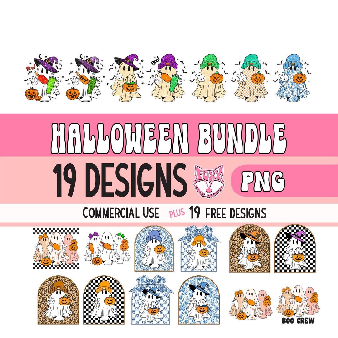 Retro Ghosts Halloween Bundle PNG, Halloween Png Bundle, Fall Png ...