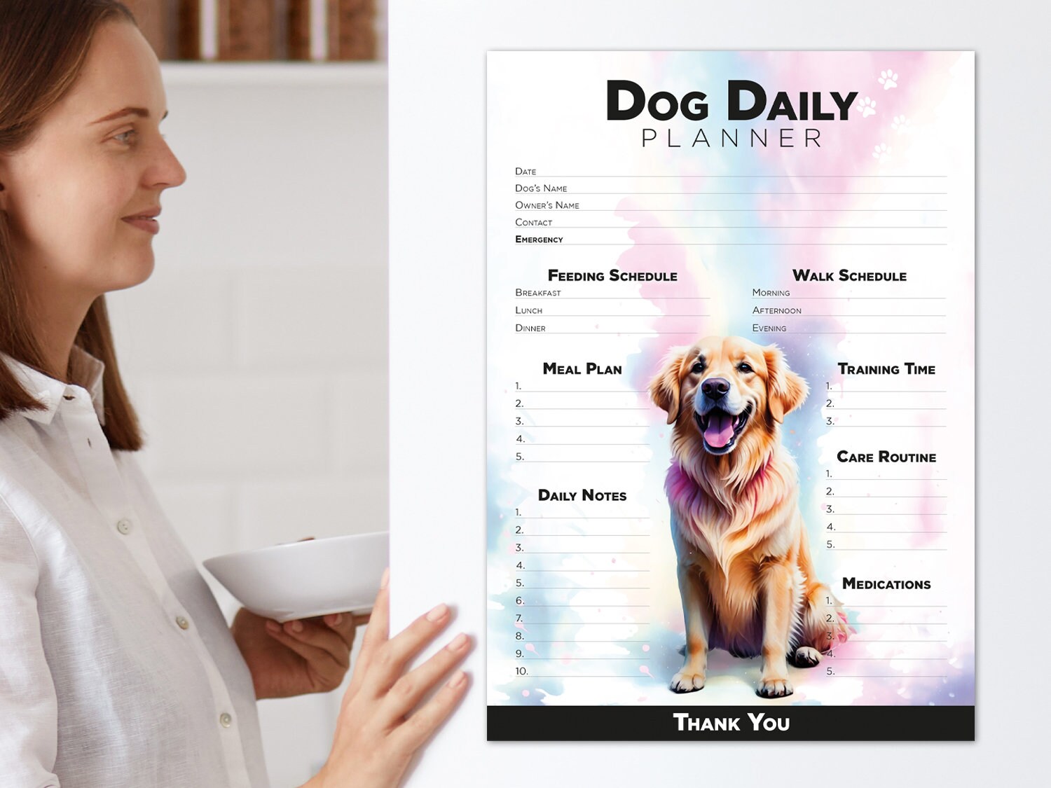 Editable Printable and Digital Use Golden Retriever Dog Daily Planner ...