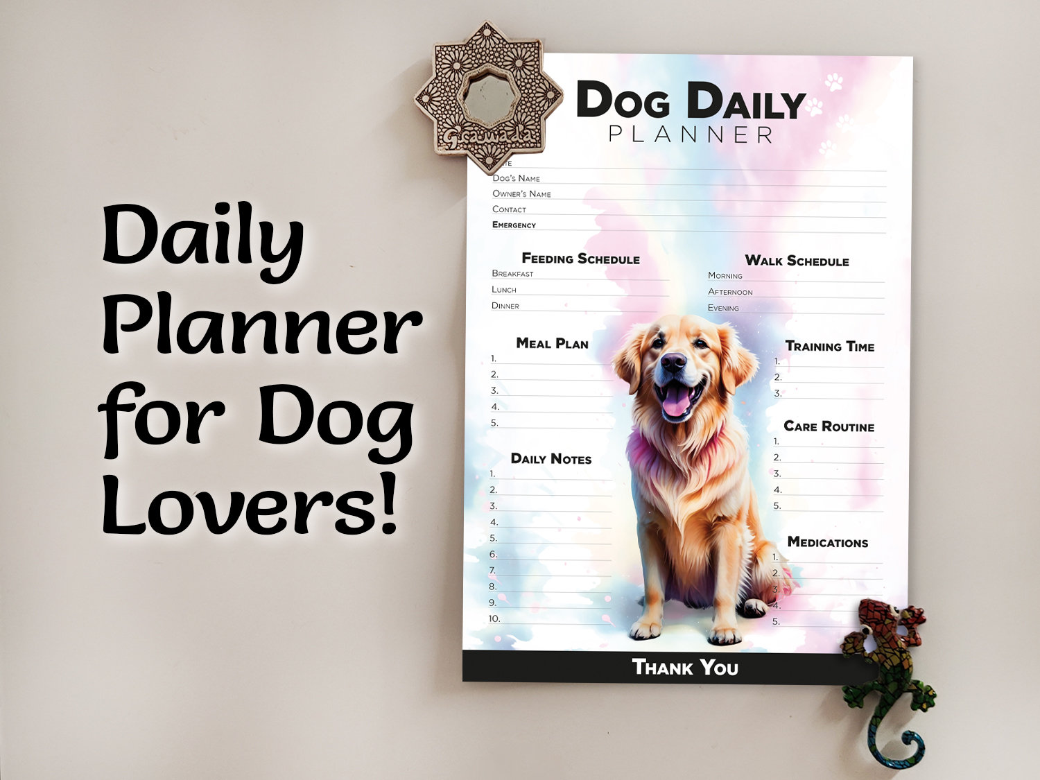 Editable Printable and Digital Use Golden Retriever Dog Daily Planner ...