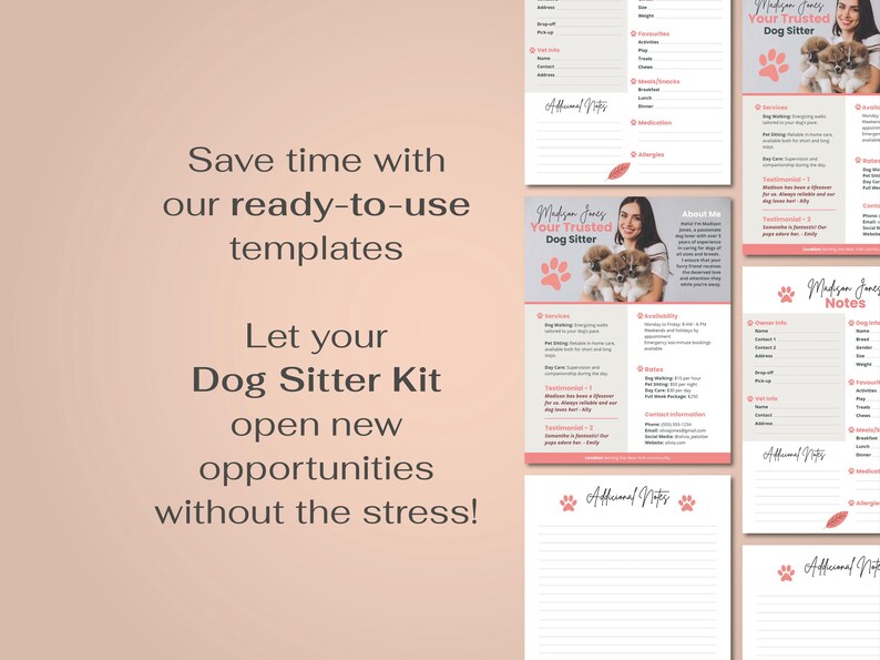 Dog Sitter Kit Resume Canva Template Client and Notes Editable ...