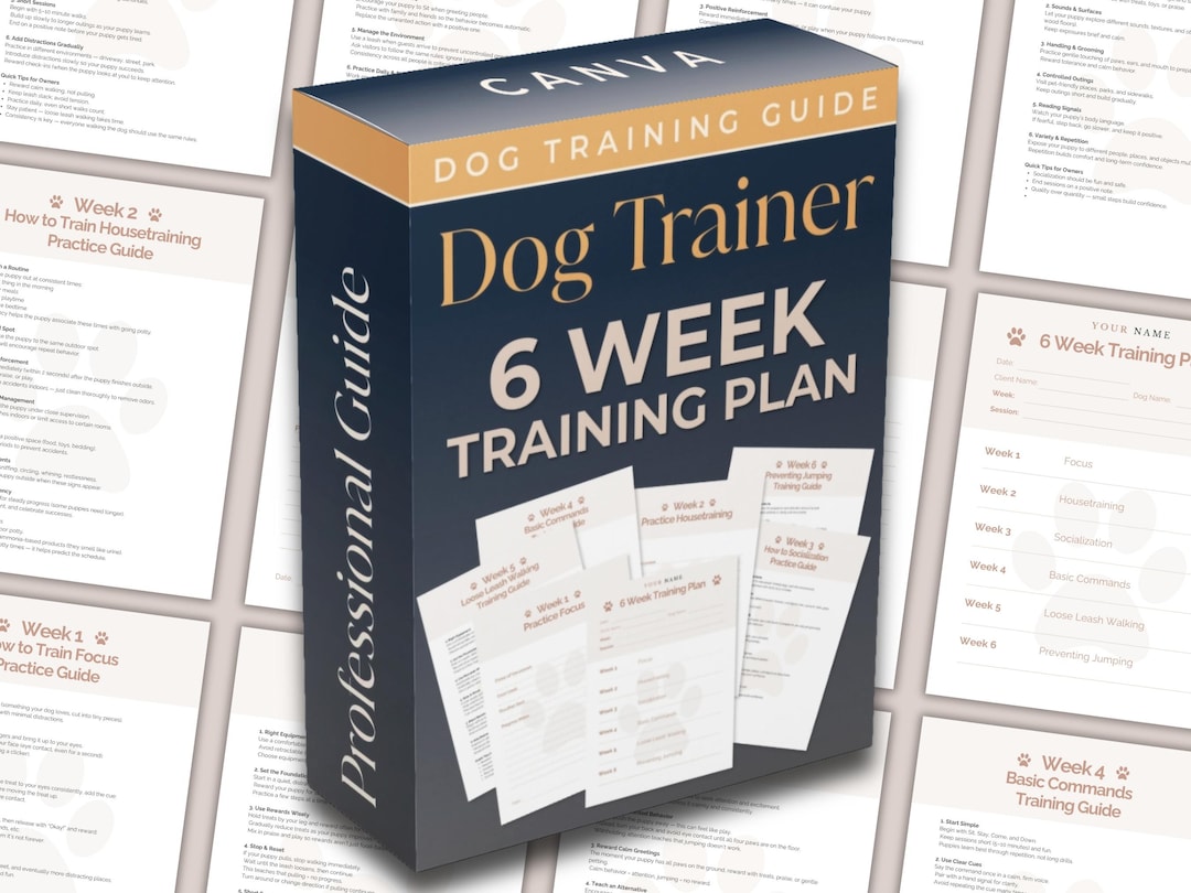 Dog Trainer 6 Week Training Plan Canva Templates Pack (checkin Form ...