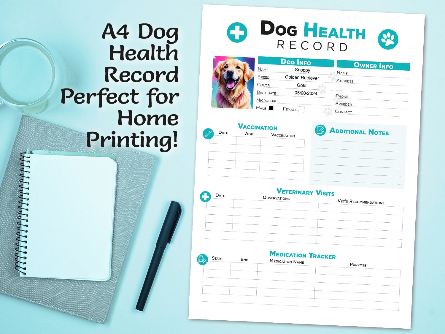 Editable Printable and Digital Use Dog Health Record Schedule Planner ...