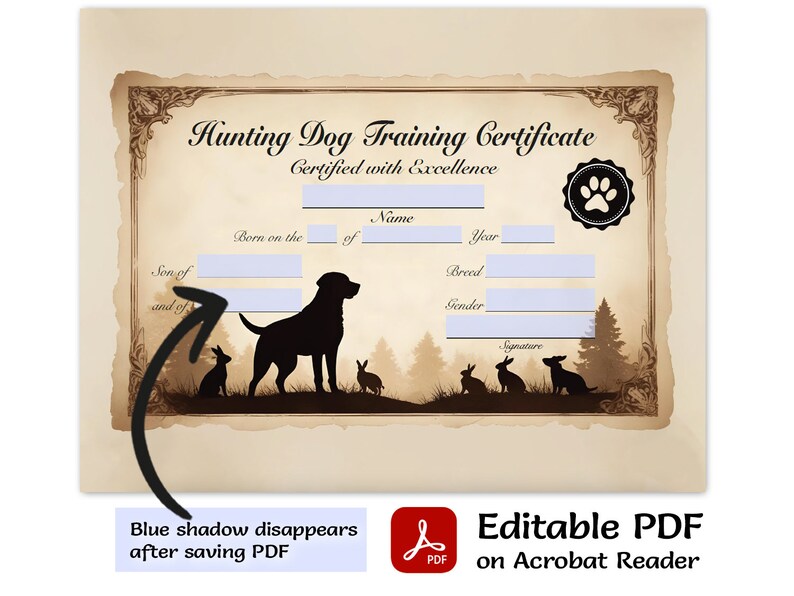 Hunting Dog Training Certificate: Retriever Gift, Printable PDF ...