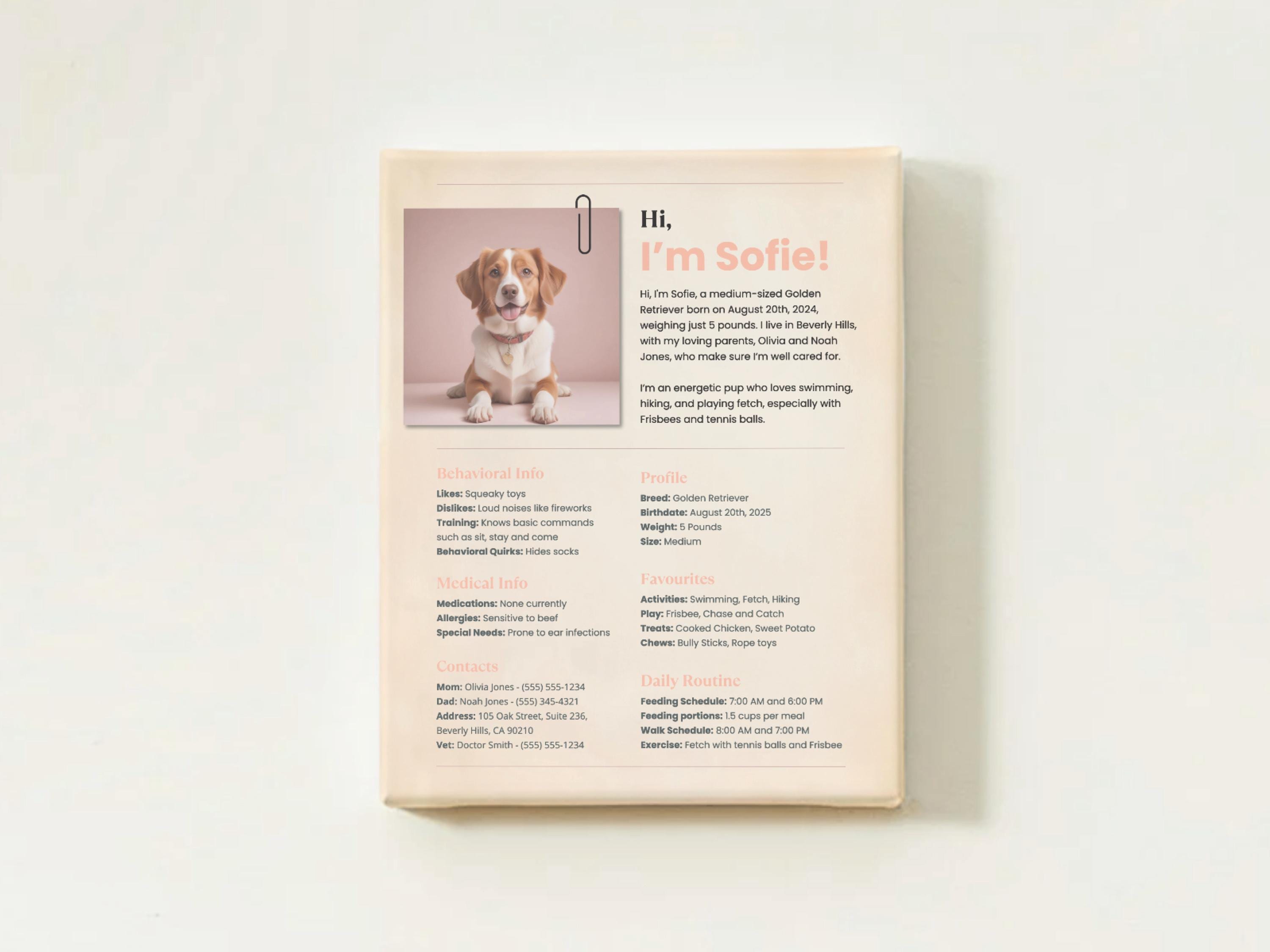 Pet Profile CANVA Template Printable Instant Digital Download Pet ...