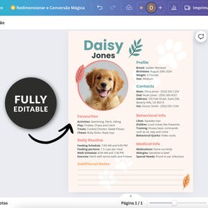 Pet Profile CANVA Template Printable Instant Digital Download Pet ...