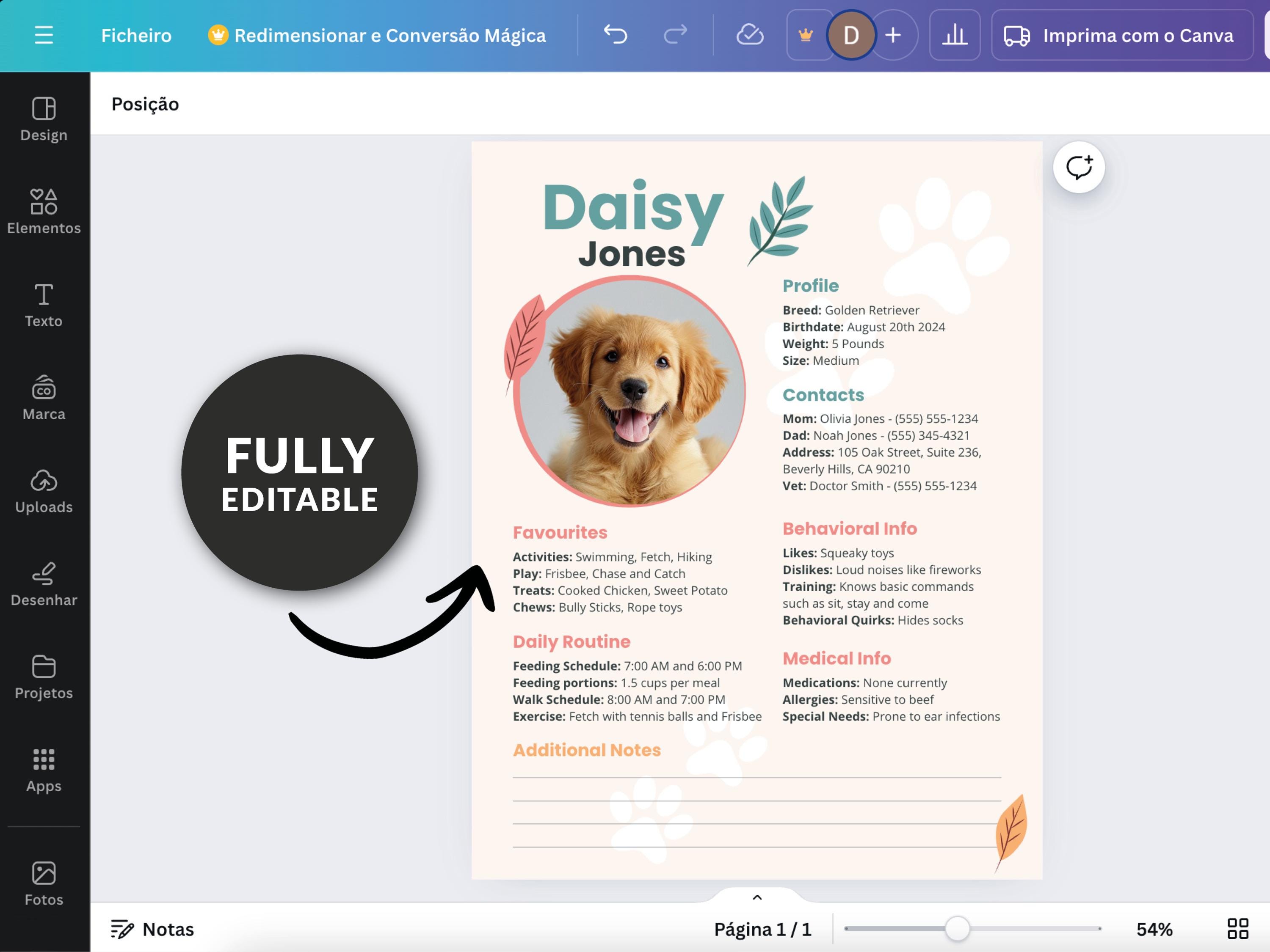 Pet Profile CANVA Template Printable Instant Digital Download Pet ...