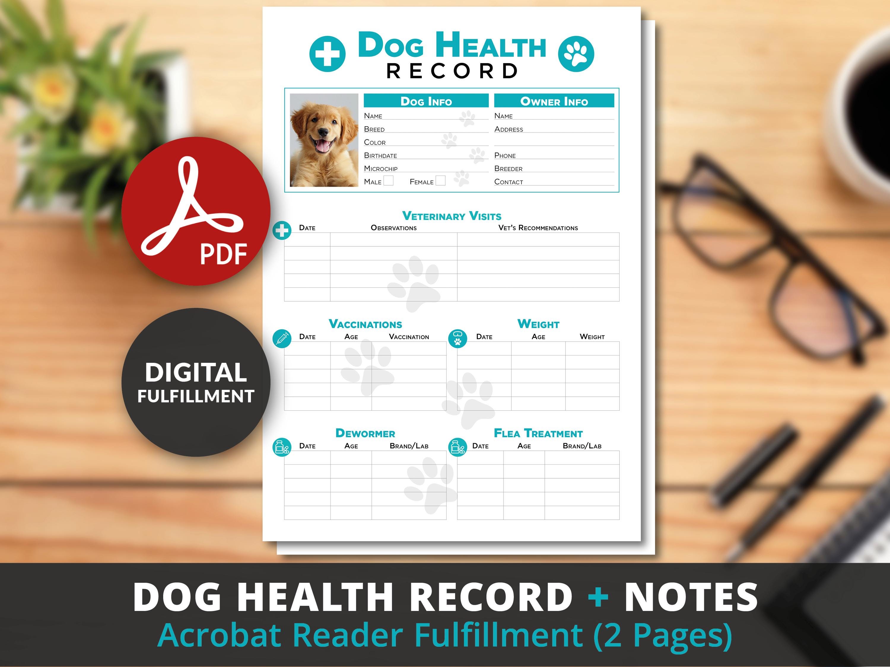 Editable Dog Health Record: Vet Visit & Vaccination Tracker (PDF ...